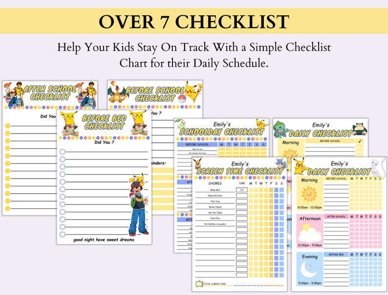 Pokemon Pikachu Ultimate Kids Reward Charts Bundle | 20 Canva Editable ...