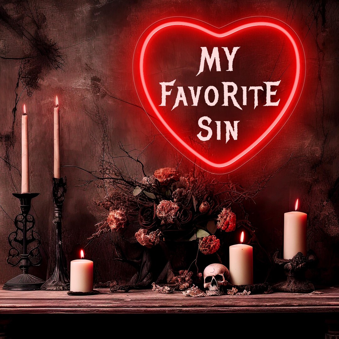 My Favorite Sin Gothic Neon Sign: Eerie Red Heart, Goth Decor - Etsy