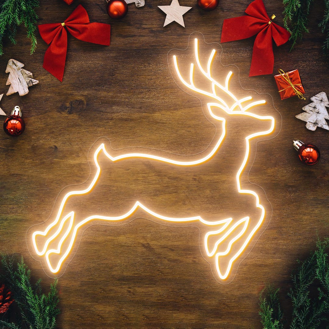 Reindeer Neon Sign, Christmas Deer Light Home Decor, Santa Reindeer ...