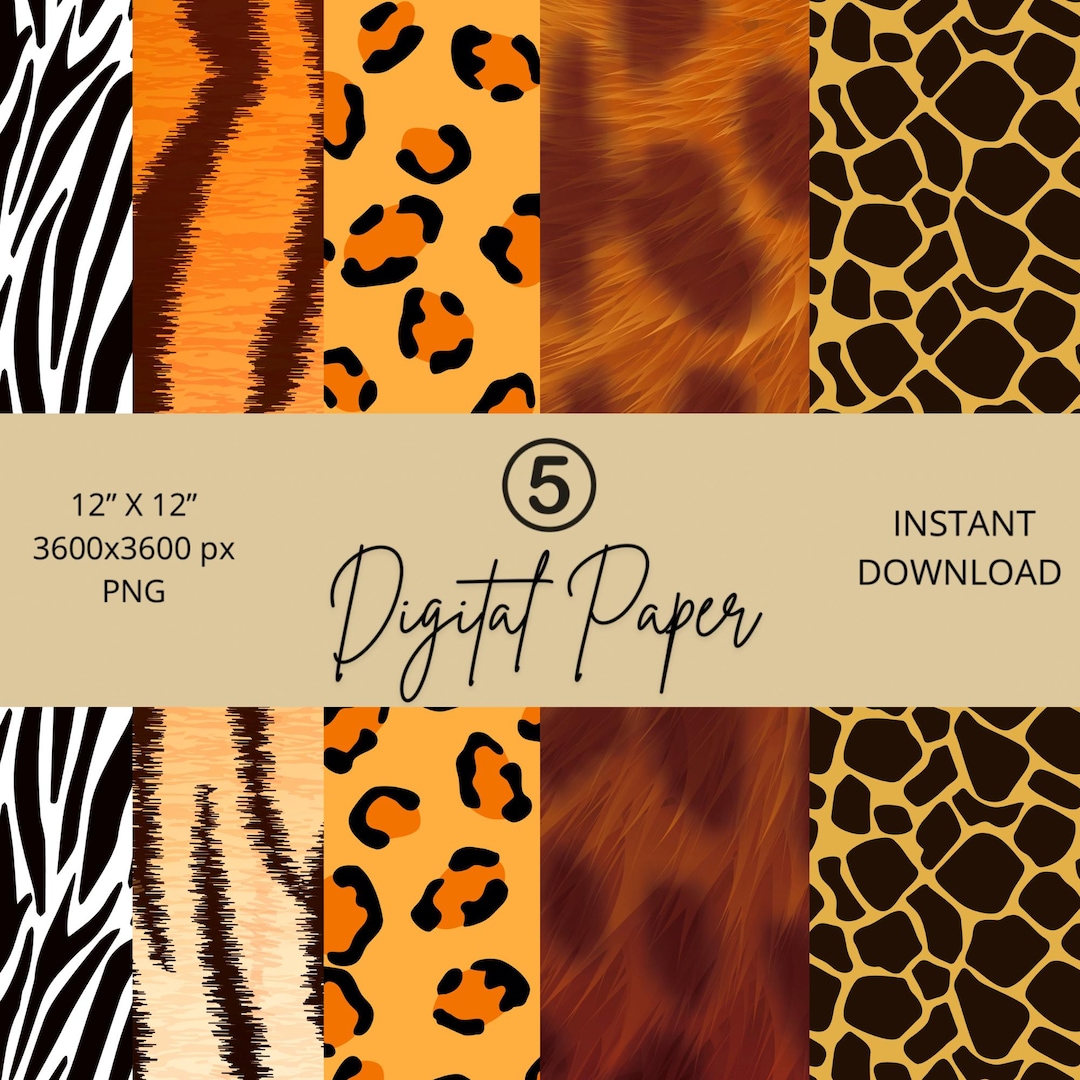 Wild Animal Paper, Animal Print Digital Paper, Feline Pattern, Zebra ...