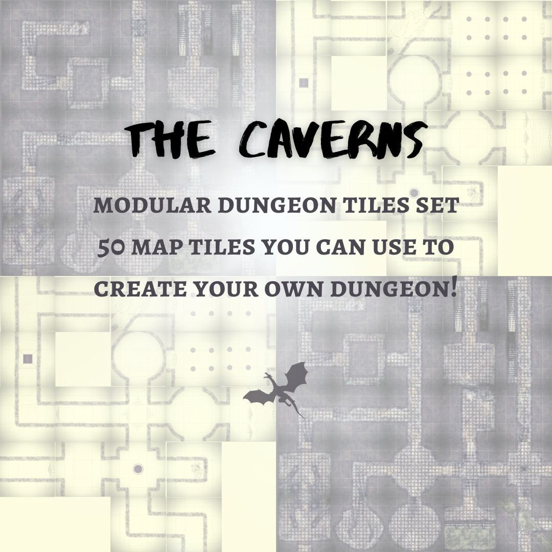 The Caverns - Modular 50 Dungeon Tiles Pack 1 - Printable - Tabletop ...