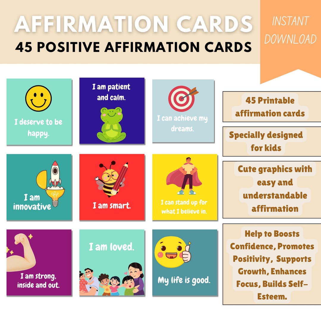 Printable Children's Positive Affirmation Cards | Set of 45 Kids ...