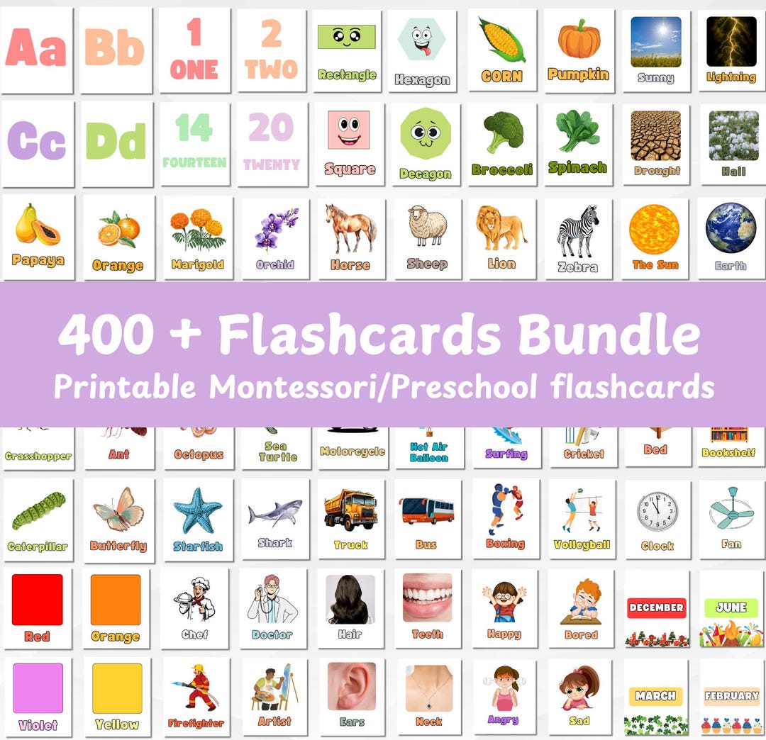 400+ Flashcards Preschool, Montessori Flashcard Bundle, Printable Card ...