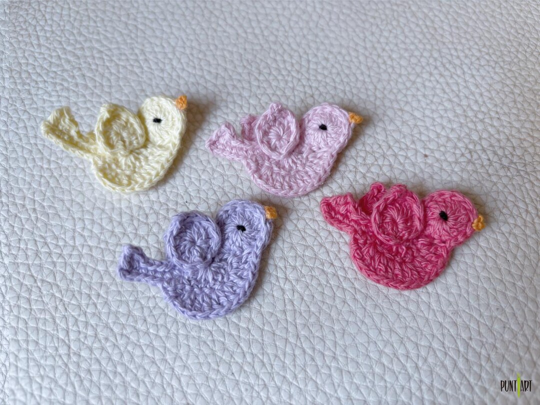 4 Colorful Crochet Bird Appliqués. Crochet Bird Appliqué, Bird Motifs ...