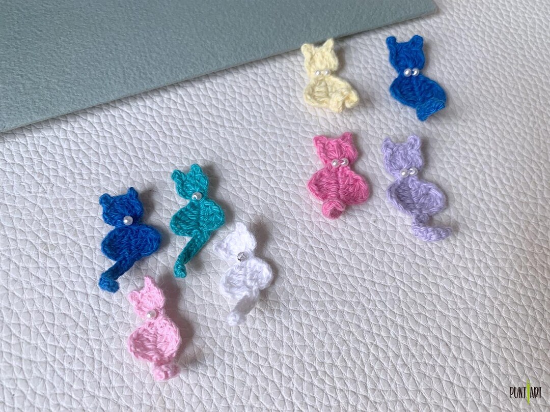 4 Crochet Cats With Pearls, Crochet Cat Applique, Cat Motifs ...