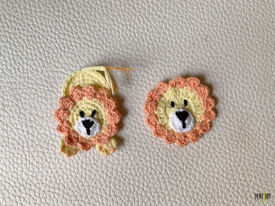 Crochet Lion Applique, Crochet Animals, Ornament, Sewing, Baby Applique ...