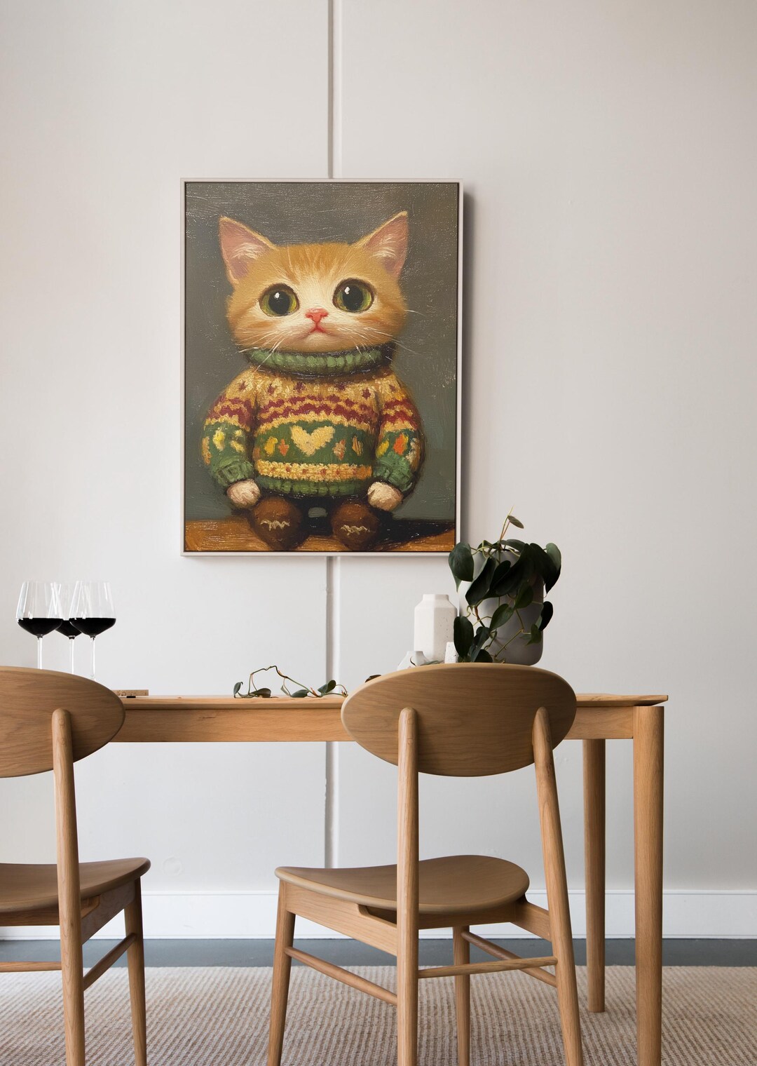 Cozy Cat in Sweater Art | Ginger Cat Fall Portrait | Cute Winter Wall ...