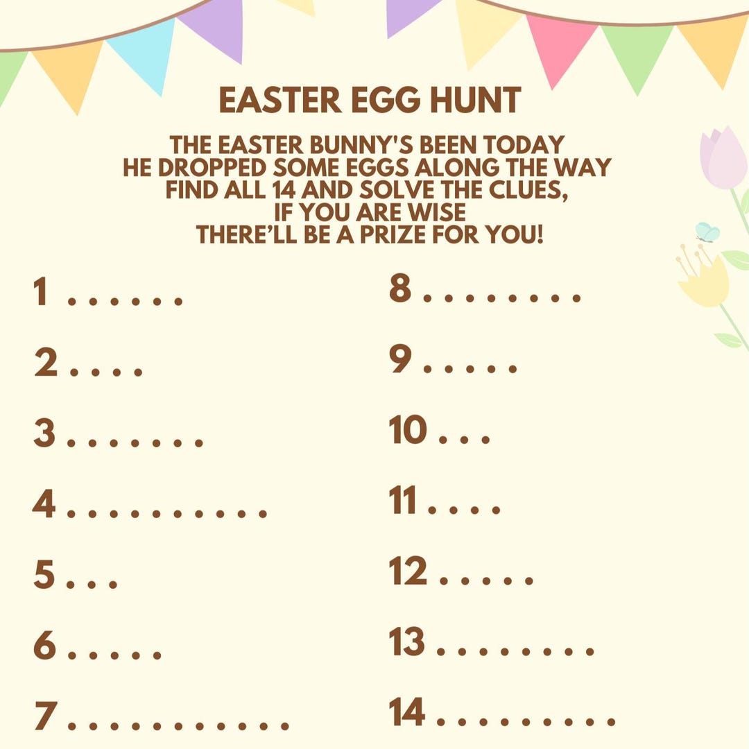 Easter Egg Hunt | Clue Cards | Indoor/ Outdoor Printable Easter Egg ...
