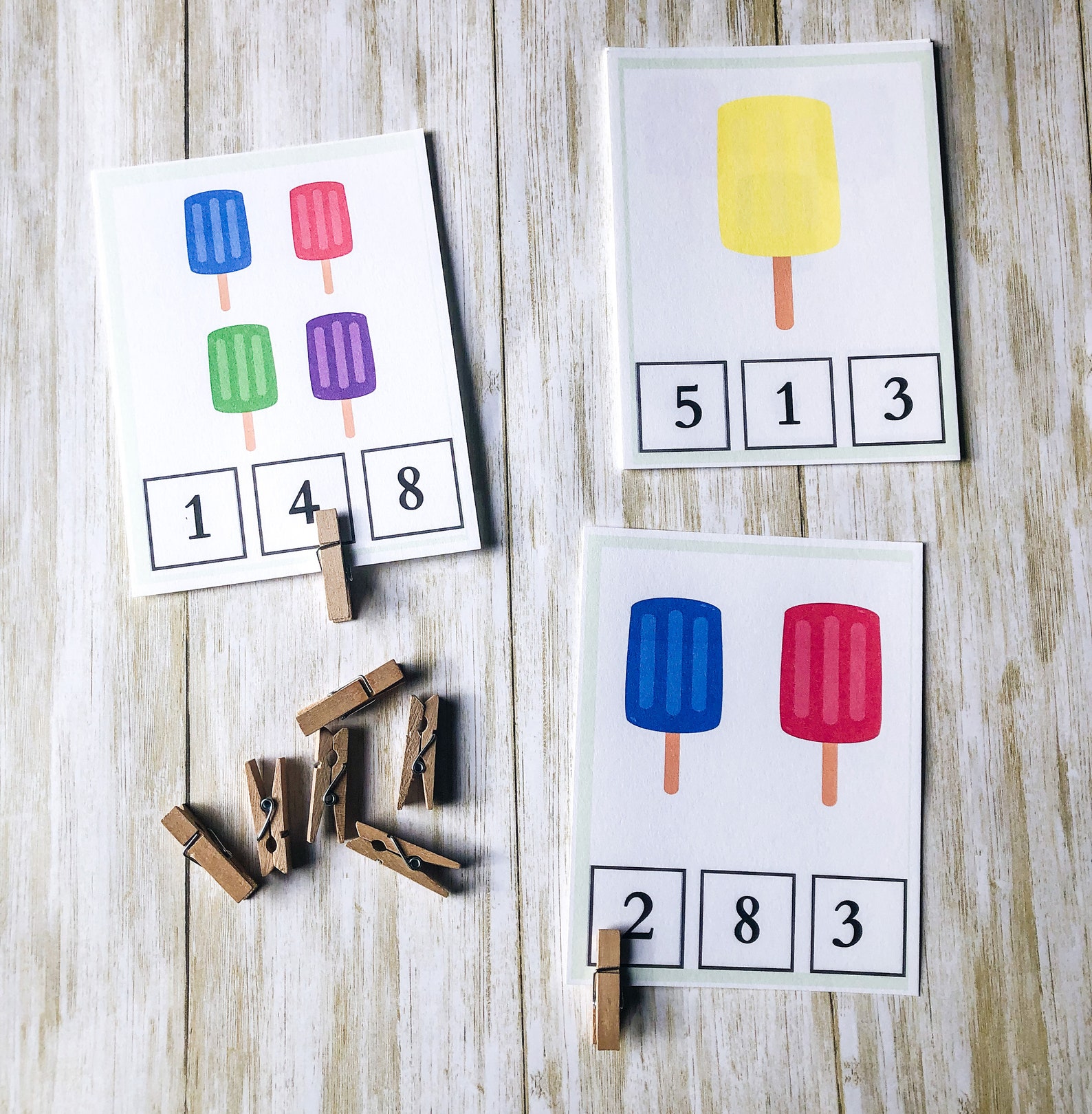 Popsicle Number Count and Clip Printable • Popsicle Clothes Pin Game ...