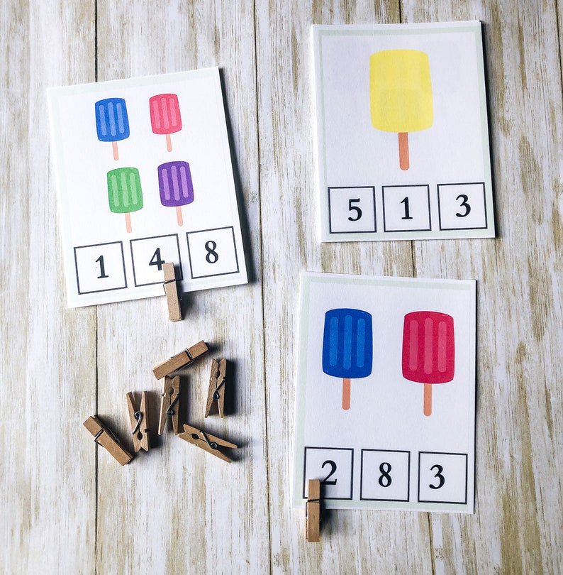 Popsicle Number Count and Clip Printable • Popsicle Clothes Pin Game ...