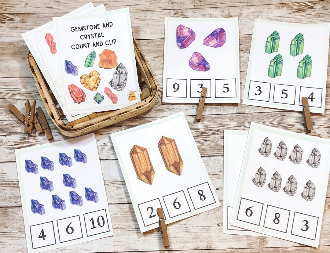 Crystal and Gemstone Count and Clip Flash Cards Printable • Preschool ...