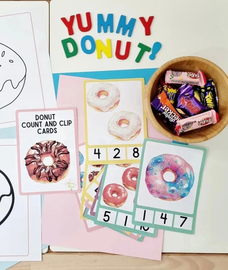 Donut Count and Clip Flashcards Printable Preschool Printable ...