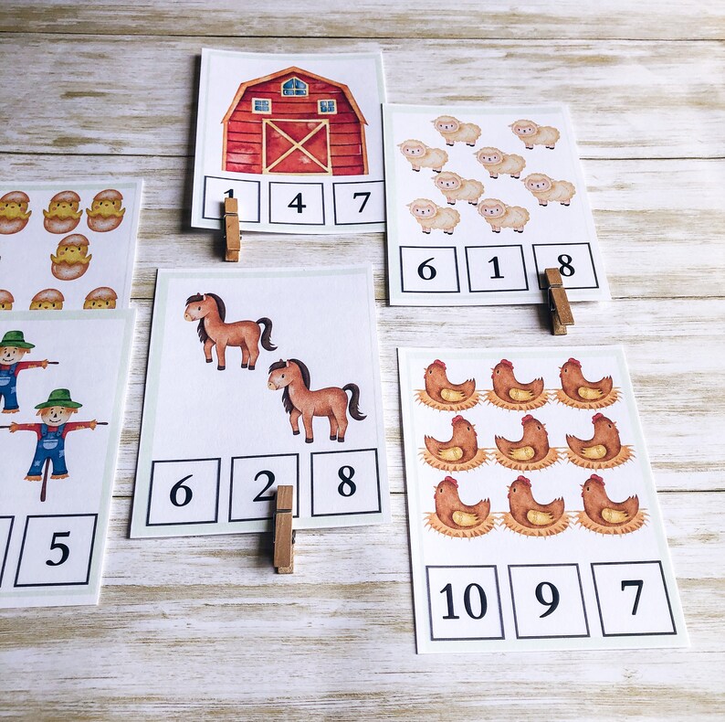 Barnyard Count and Clip Printable Clothespin Match Activity - Etsy