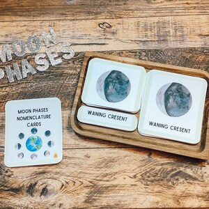 Moon Phases Nomenclature Cards Preschool Printable 3 Part | Etsy