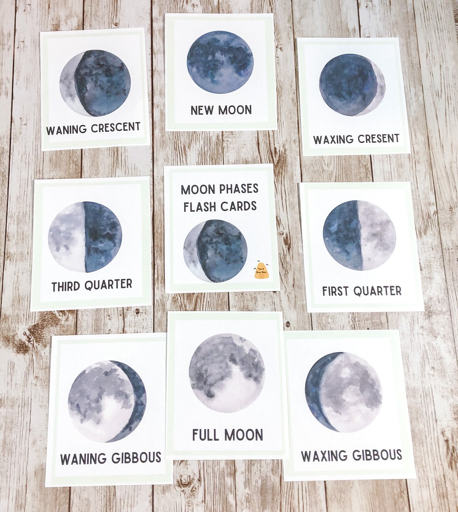 Moon Phases Printable Flash Cards Preschool Printable Moon Learning ...