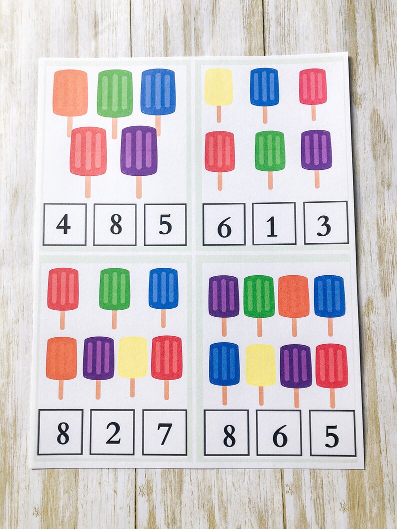 Popsicle Number Count and Clip Printable • Popsicle Clothes Pin Game ...