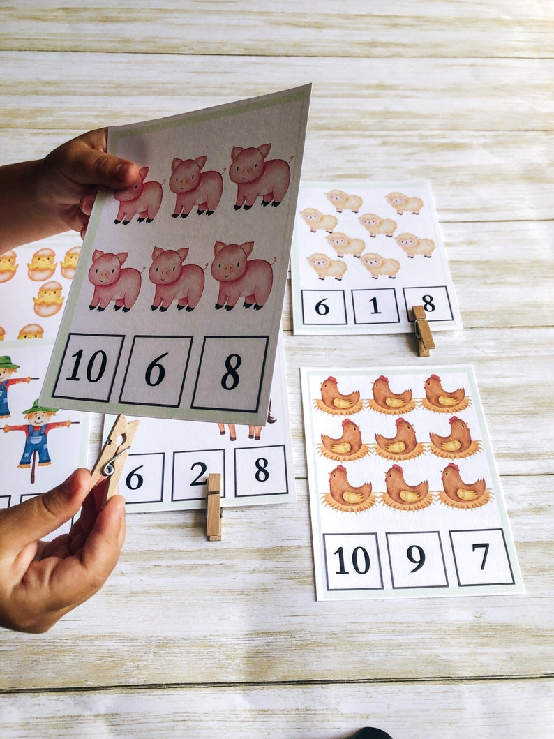 Barnyard Count and Clip Printable Clothespin Match Activity - Etsy