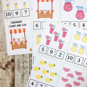 Lemonade Number Count and Clip Printable • Lemonade Clothes Pin Game ...
