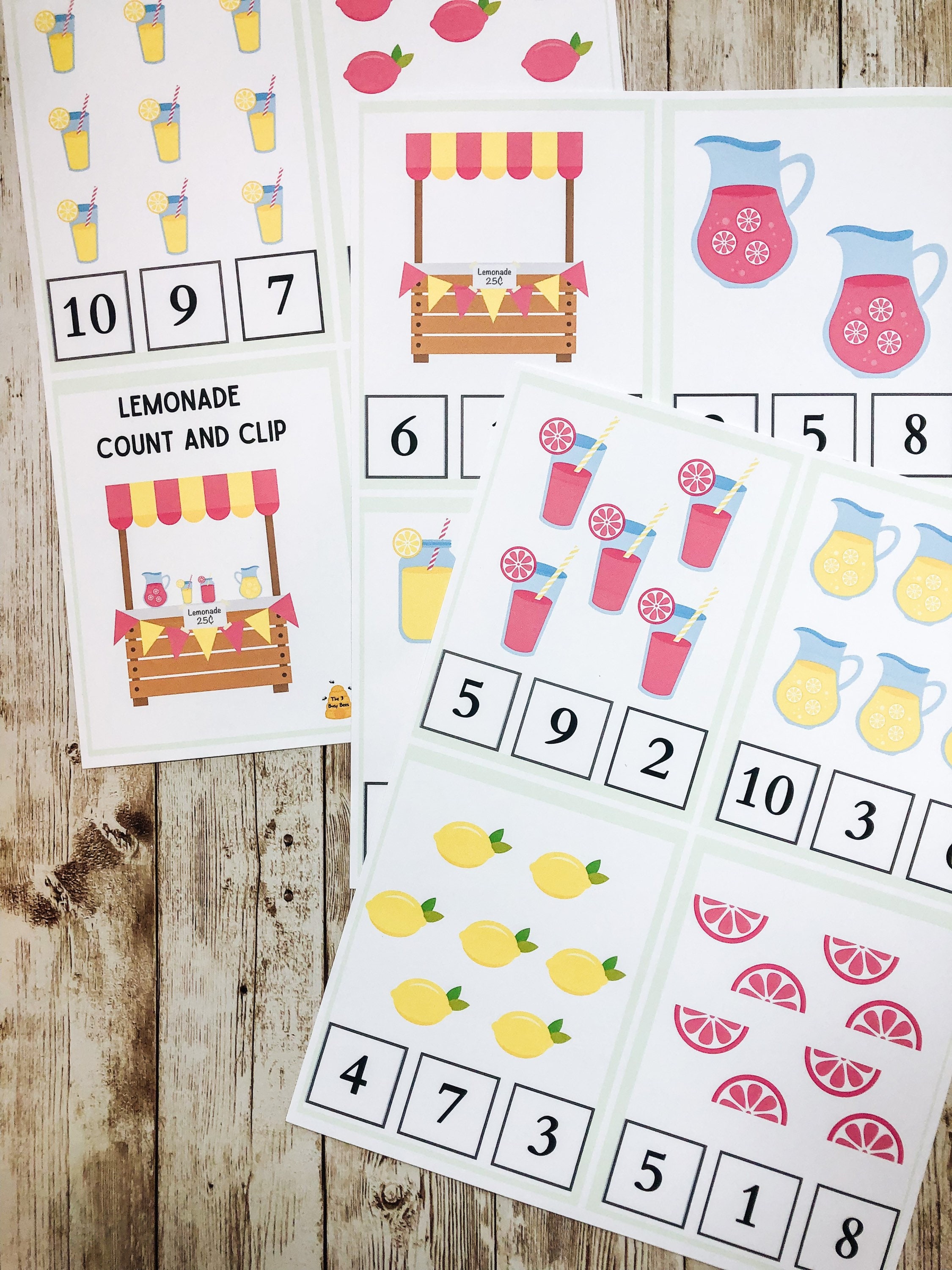 Lemonade Number Count and Clip Printable • Lemonade Clothes Pin Game ...