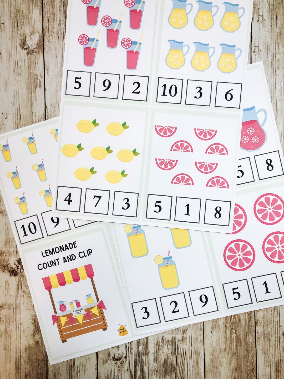 Lemonade Number Count and Clip Printable • Lemonade Clothes Pin Game ...