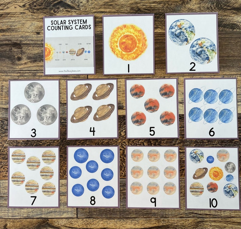 Solar System Counting Cards Printable Solar System Number - Etsy