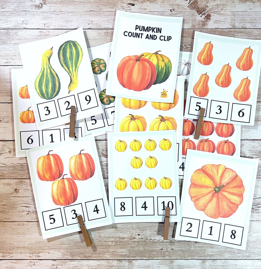 Pumpkin Count and Clip Cards / Fall and Halloween Learning - Etsy