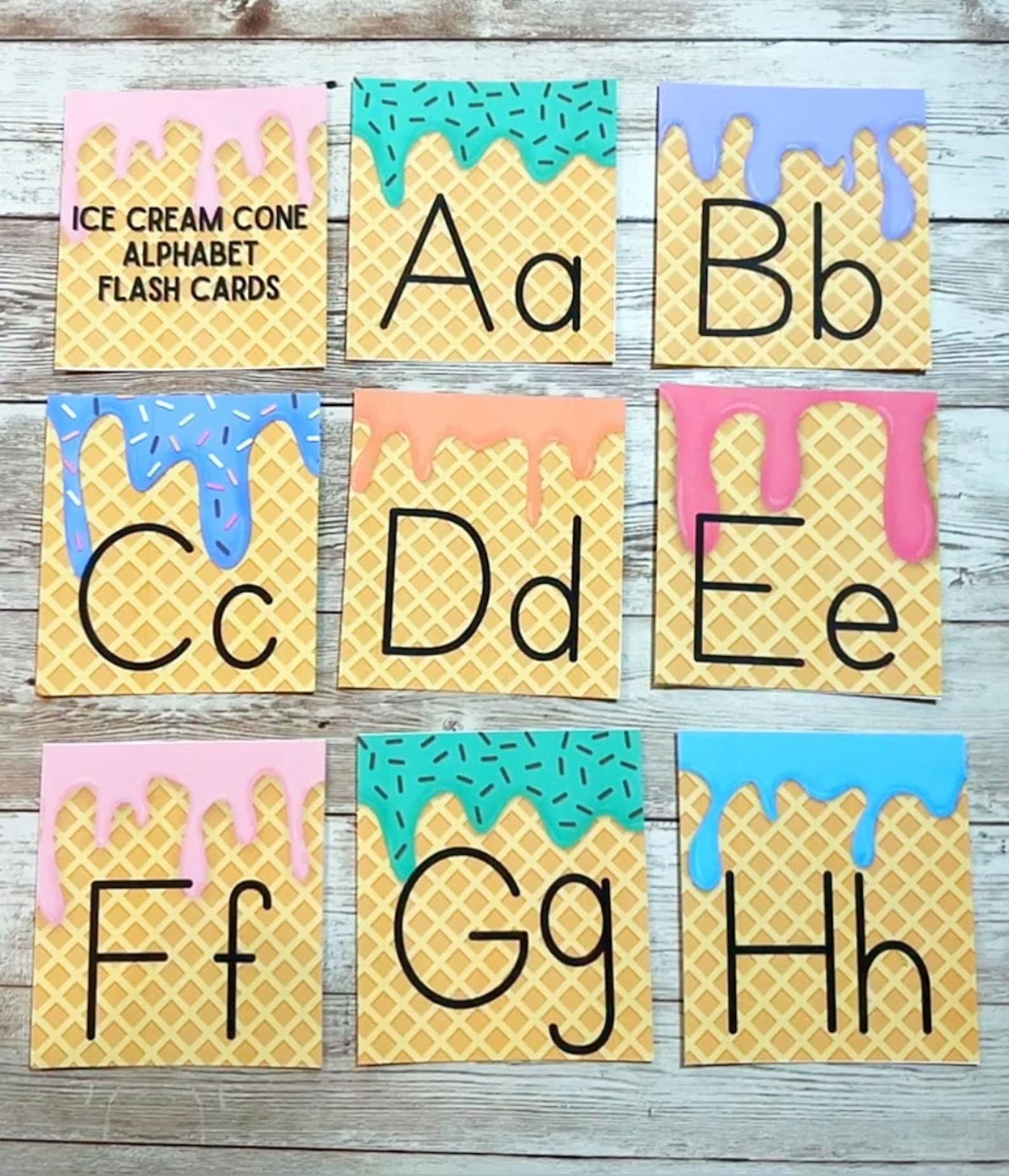 Ice Cream Cone Alphabet Flash Cards • Preschool Printable • Letter ...