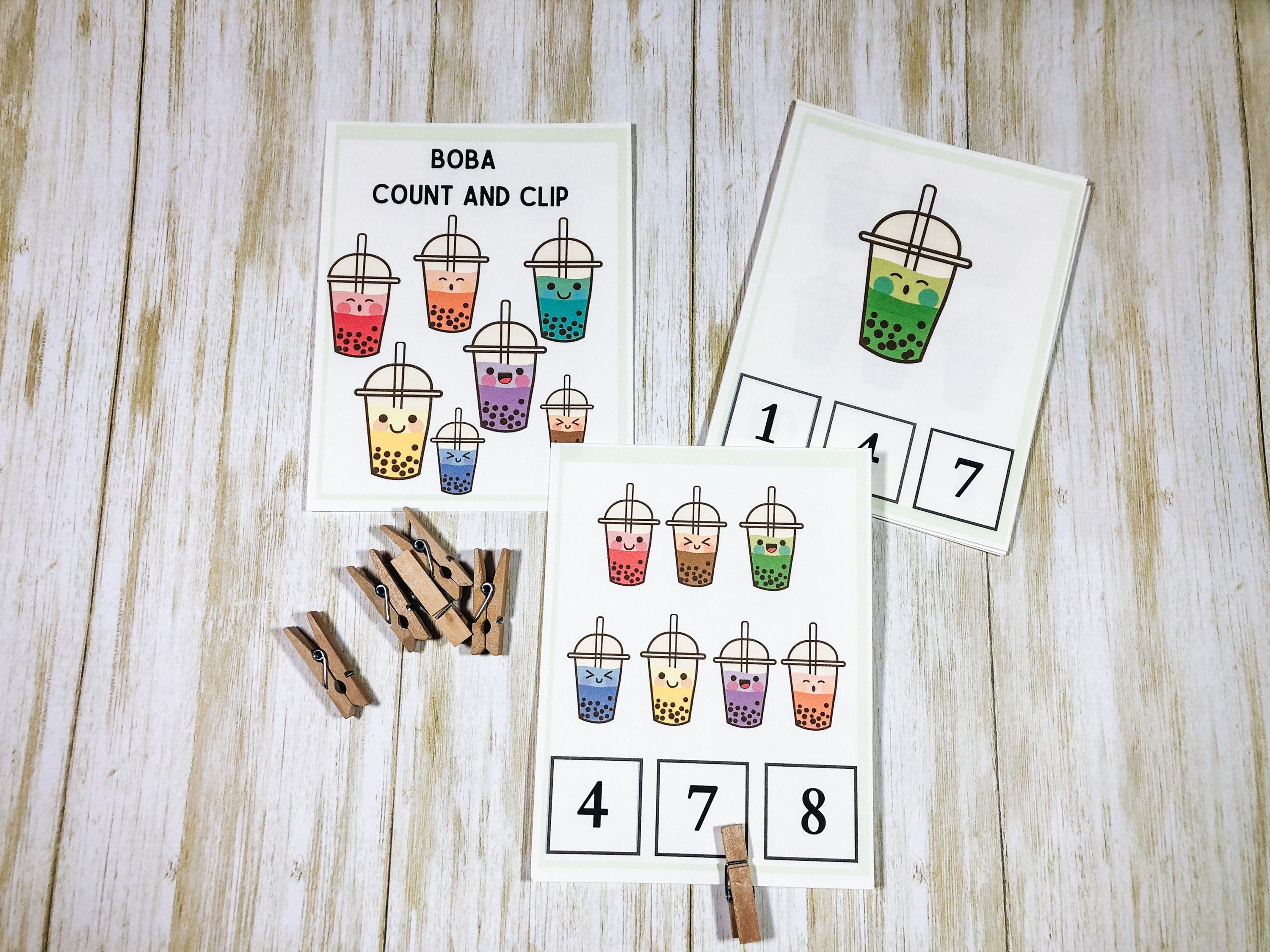 Boba Count and Clip Printable Clothespin Match Activity - Etsy