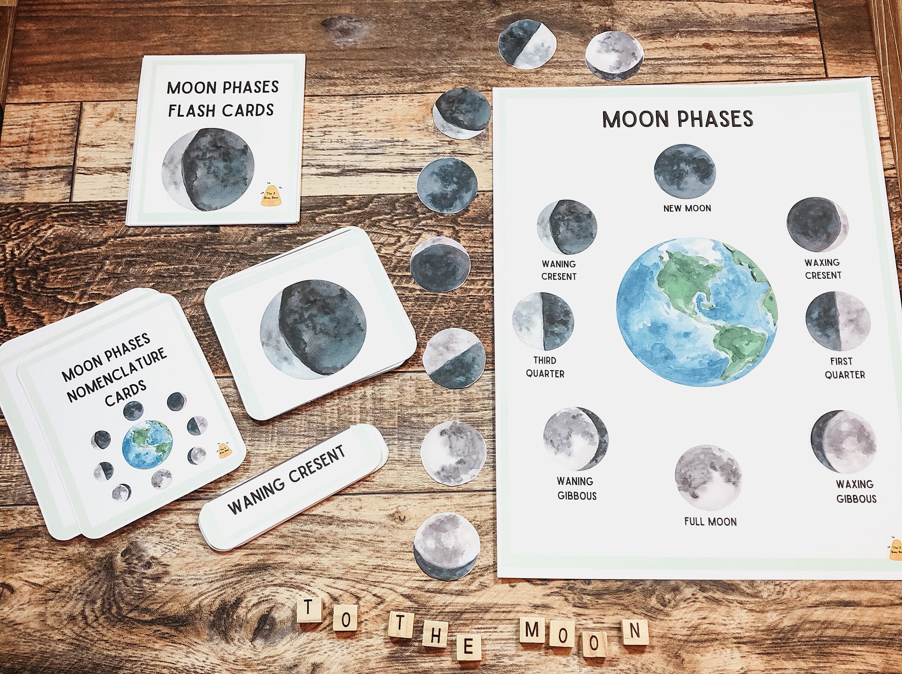 Moon Phases Study • Preschool Printable • 3 Part Cards • Montessori ...