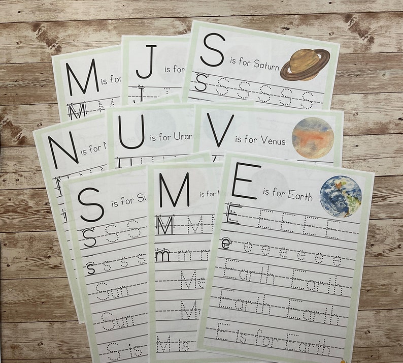 Solar System Letter and Word Tracing Solar System Learning - Etsy