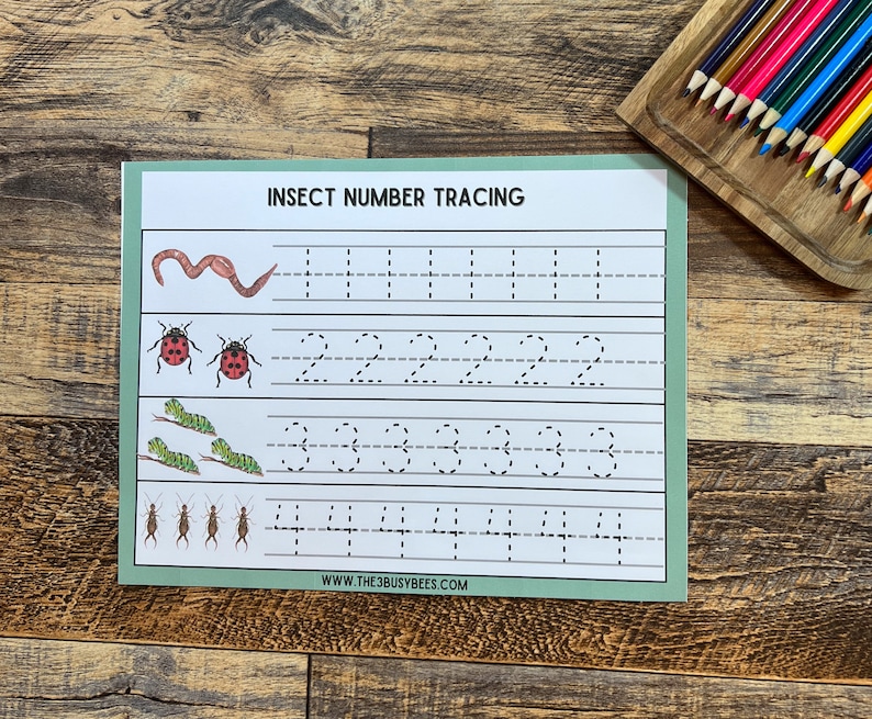 Insect Number Tracing Worksheet Insect Learning Mini Beasts Printable ...
