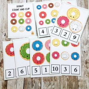 Donut Count and Clip Flashcards Printable Preschool - Etsy