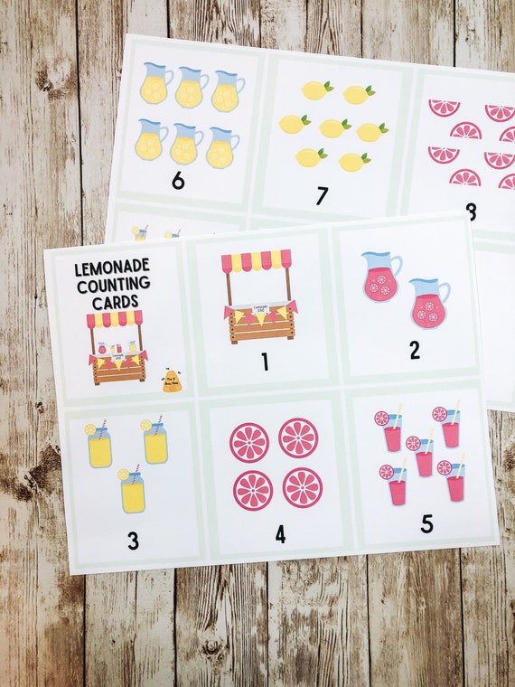 Lemonade Counting Cards Printable Lemonade Number Learning - Etsy