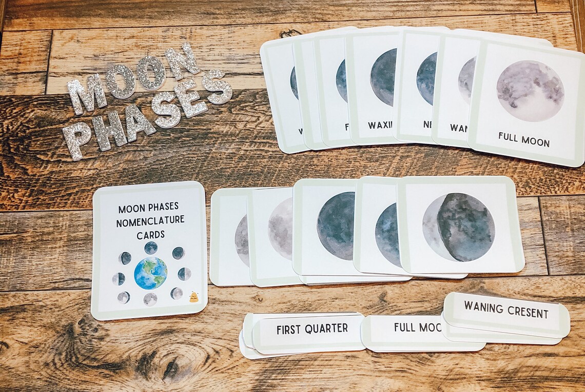 Moon Phases Study • Preschool Printable • 3 Part Cards • Montessori ...
