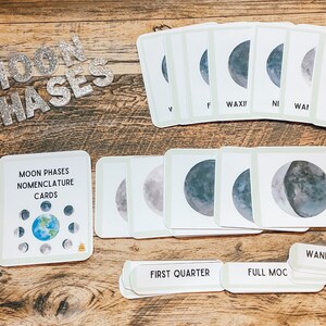 Moon Phases Nomenclature Cards Preschool Printable 3 Part | Etsy