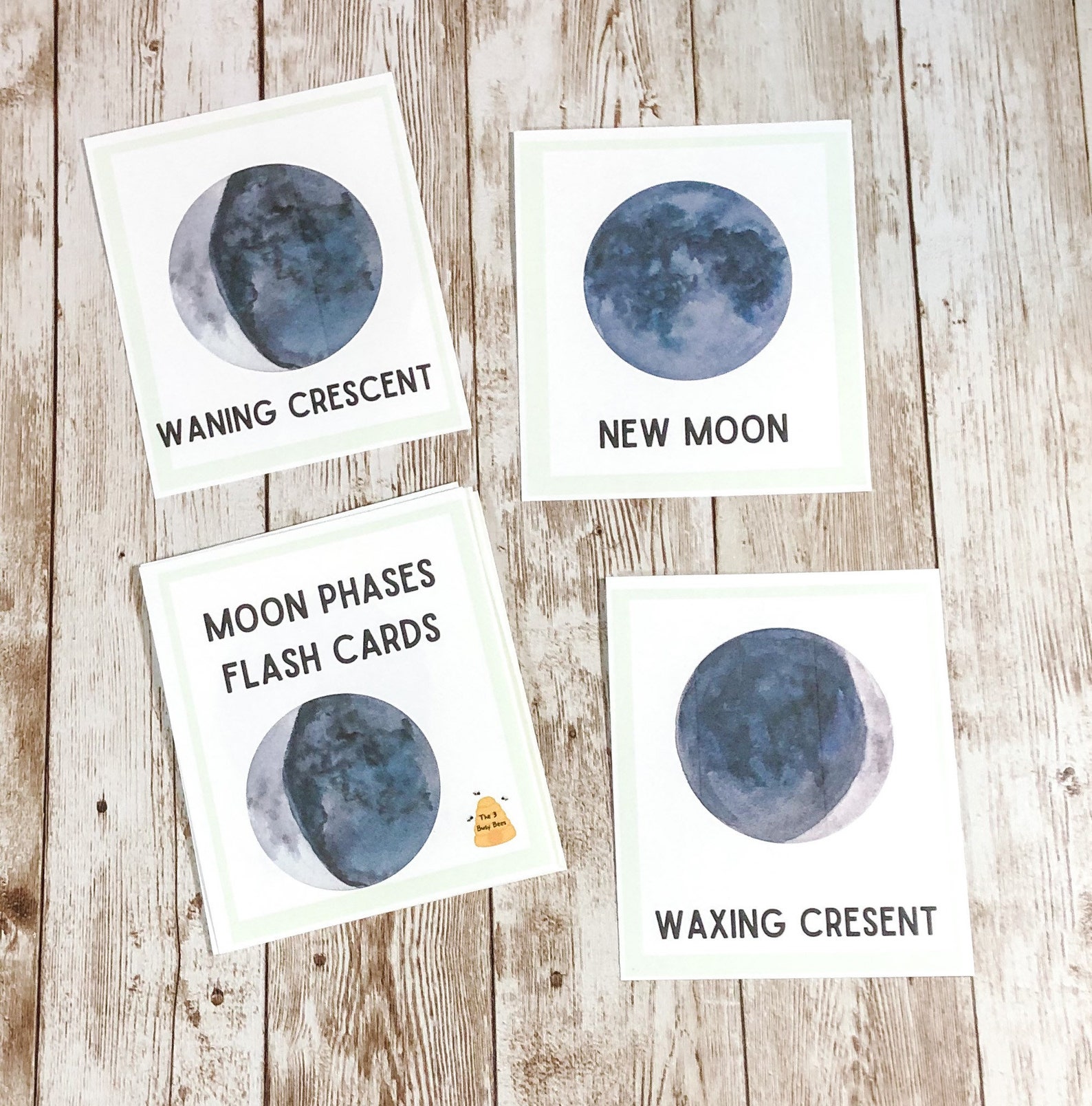Moon Phases Printable Flash Cards Preschool Printable Moon Learning ...