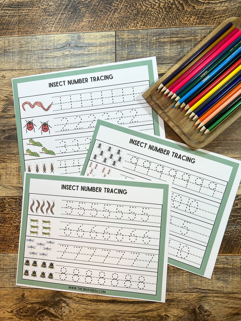 Insect Number Tracing Worksheet Insect Learning Mini Beasts Printable ...