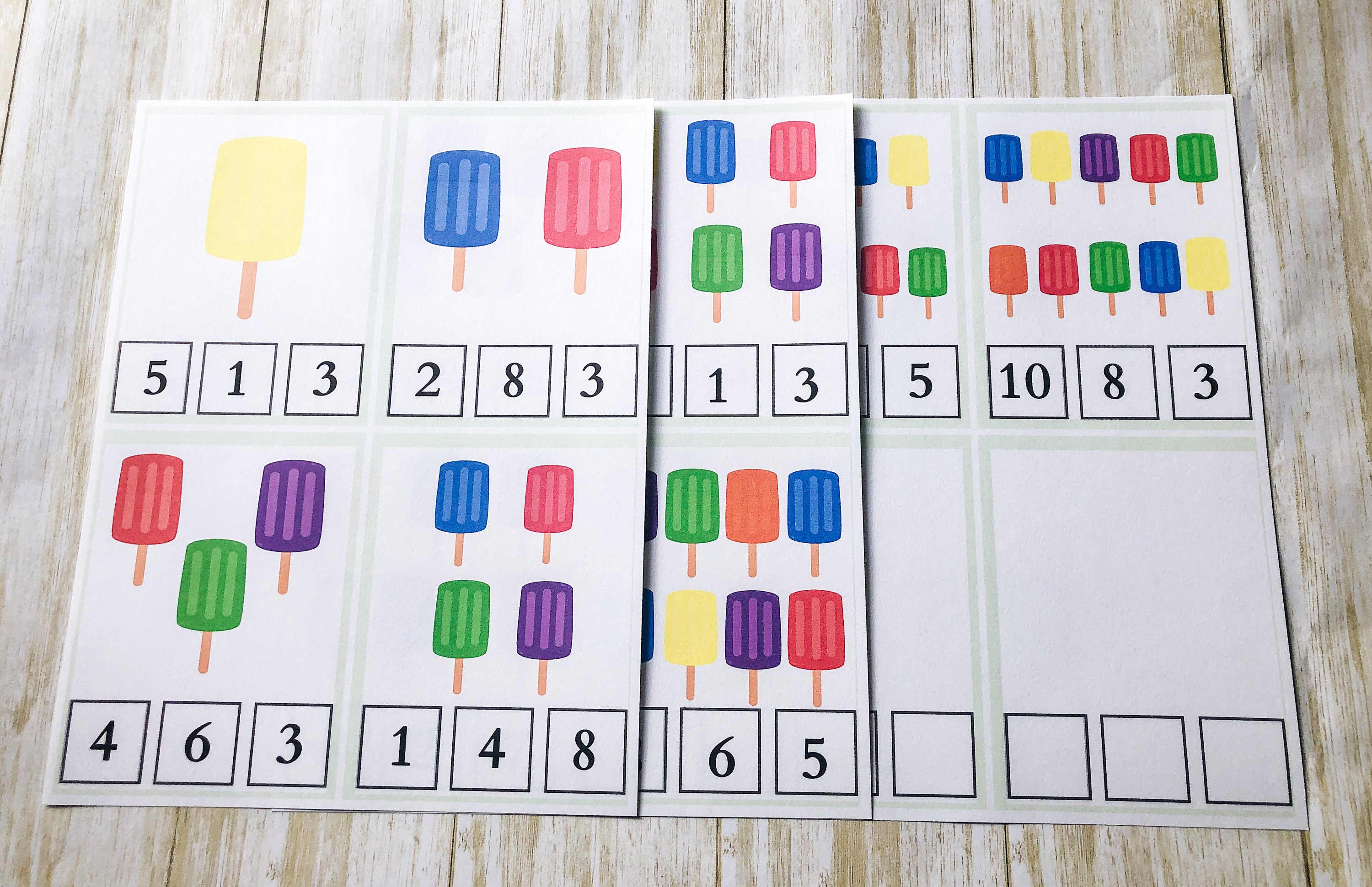 Popsicle Number Count and Clip Printable Popsicle Clothes Pin Game ...