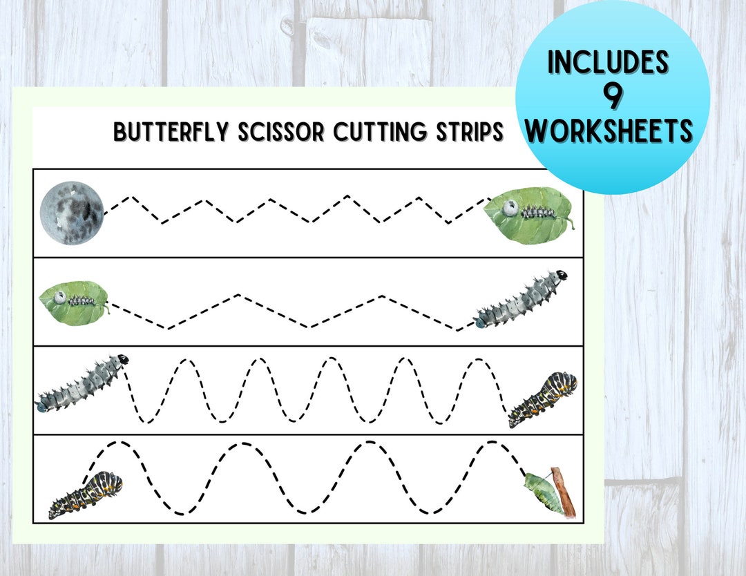 Butterfly Scissor Cutting Strips • Montessori Printable • Butterfly ...