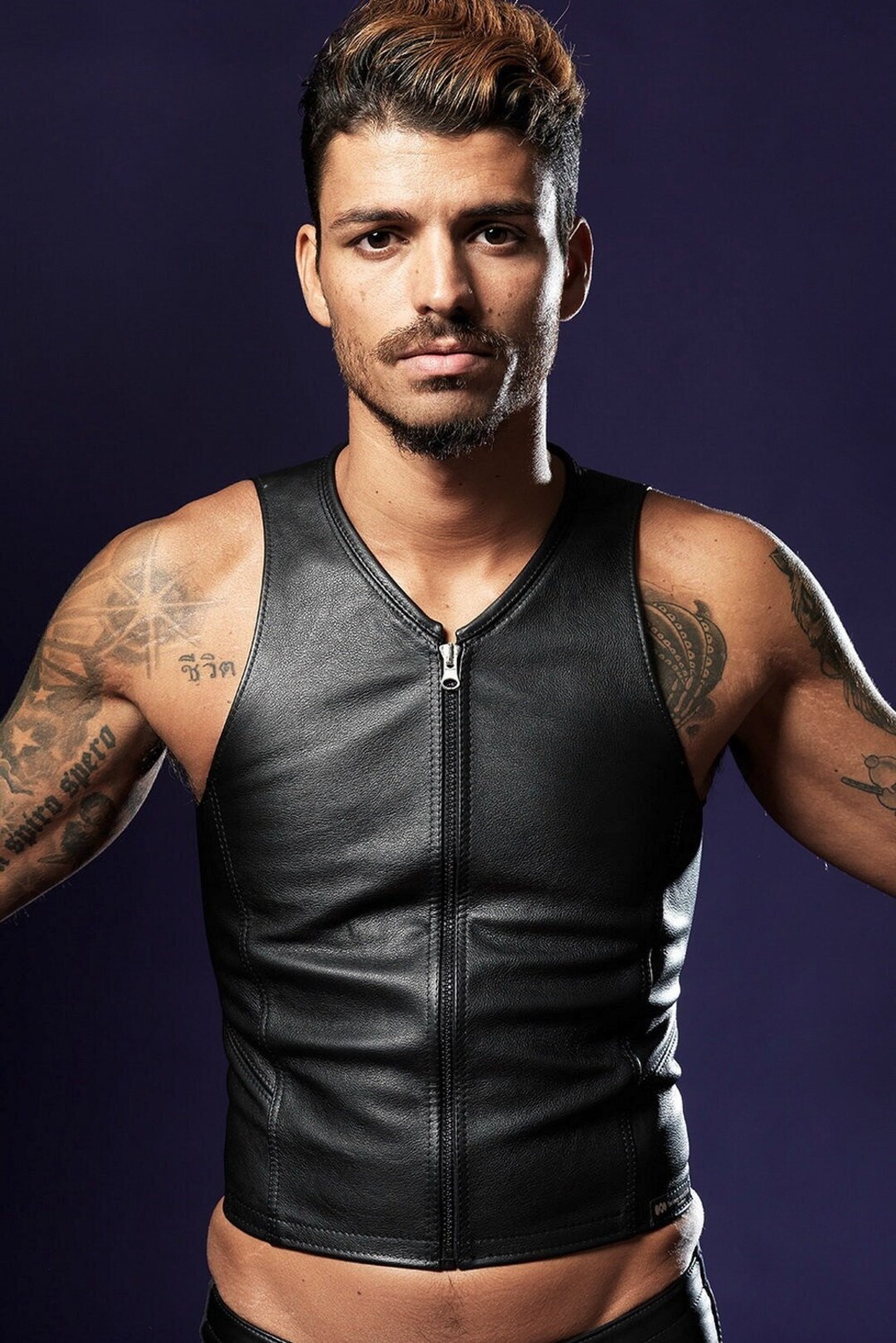 Alex Leather Shirt Black Sleeveless Genuine Leather With Zipper Tank ...