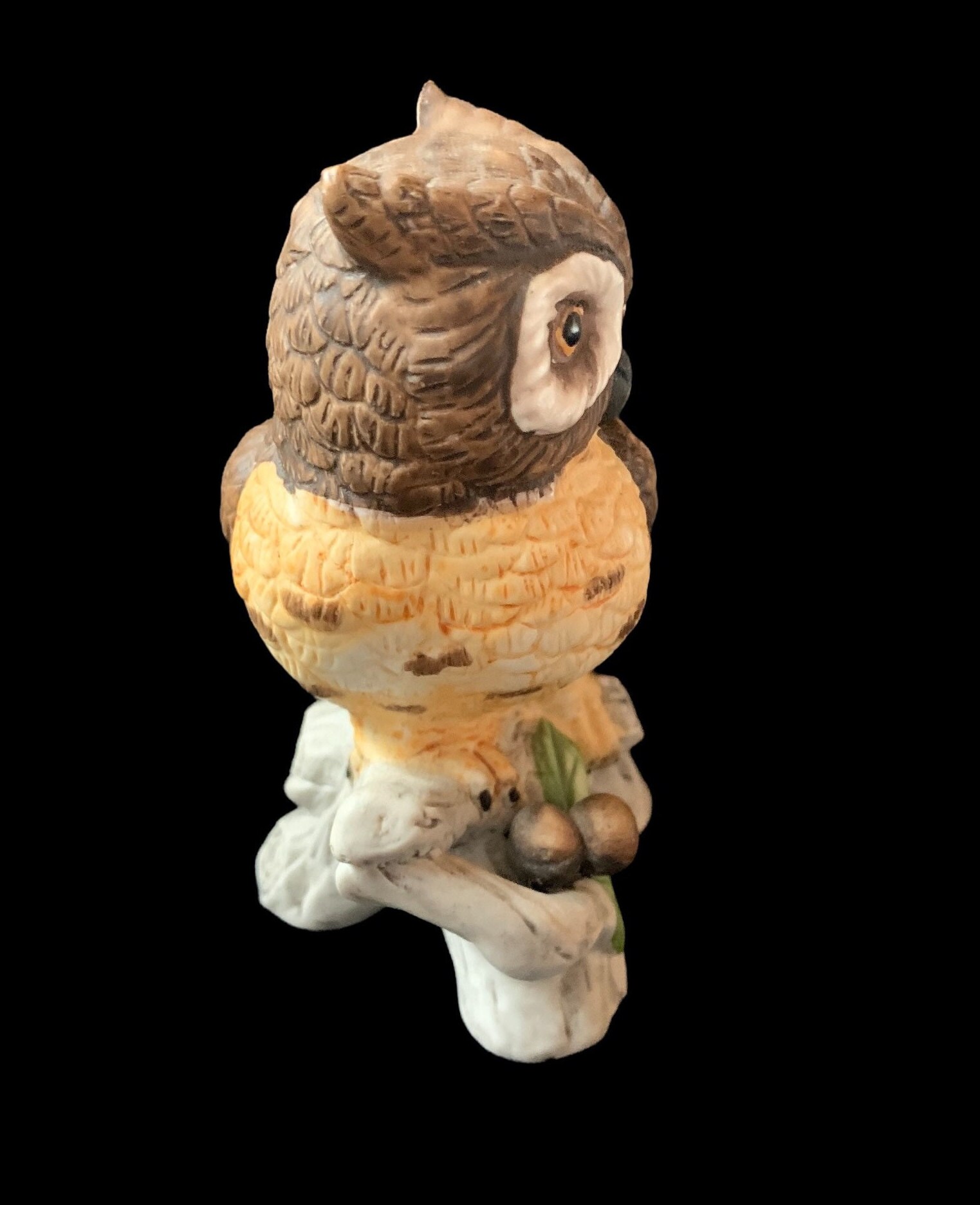 Vintage Great Horned Owl Porcelain Figurine on Oak Branch Perfect Gift ...