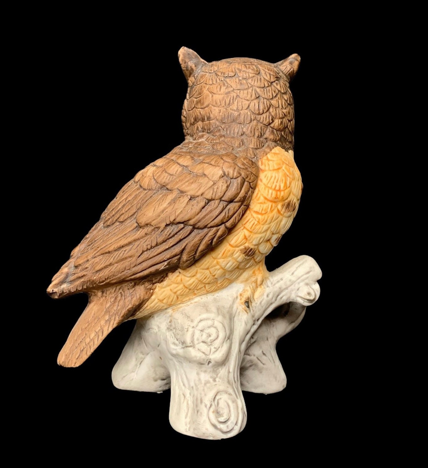 Vintage Great Horned Owl Porcelain Figurine on Oak Branch Perfect Gift ...