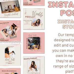 Podcast Post Templates Beige Pink Podcasting Instagram Story Post Canva ...