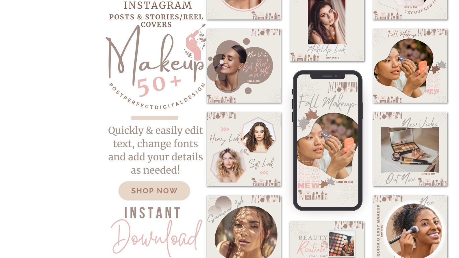 Makeup Artist Instagram Post Templates – Neutral Beauty Theme (canva ...