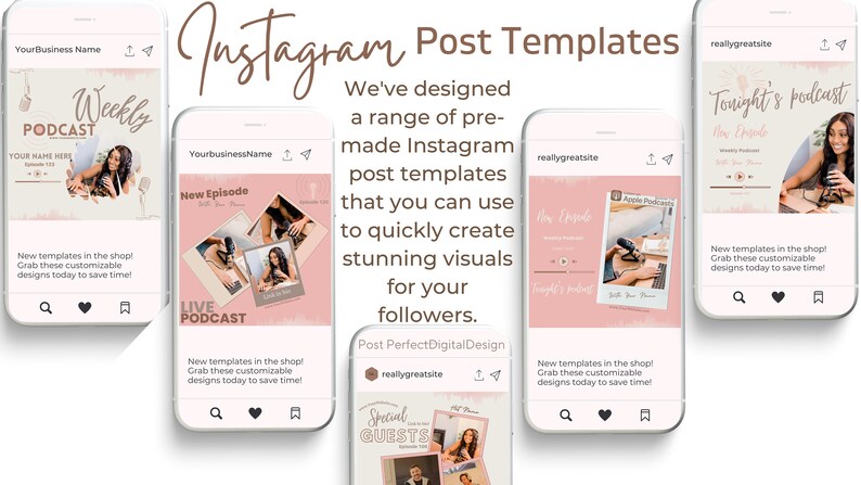 Podcast Post Templates Beige Pink Podcasting Instagram Story Post Canva ...