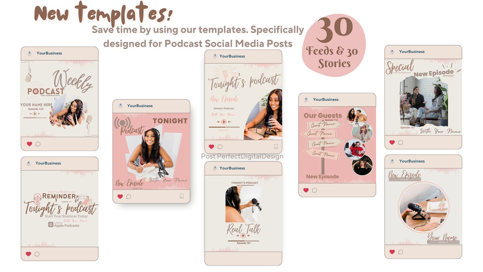 Podcast Post Templates Beige Pink Podcasting Instagram Story Post Canva ...