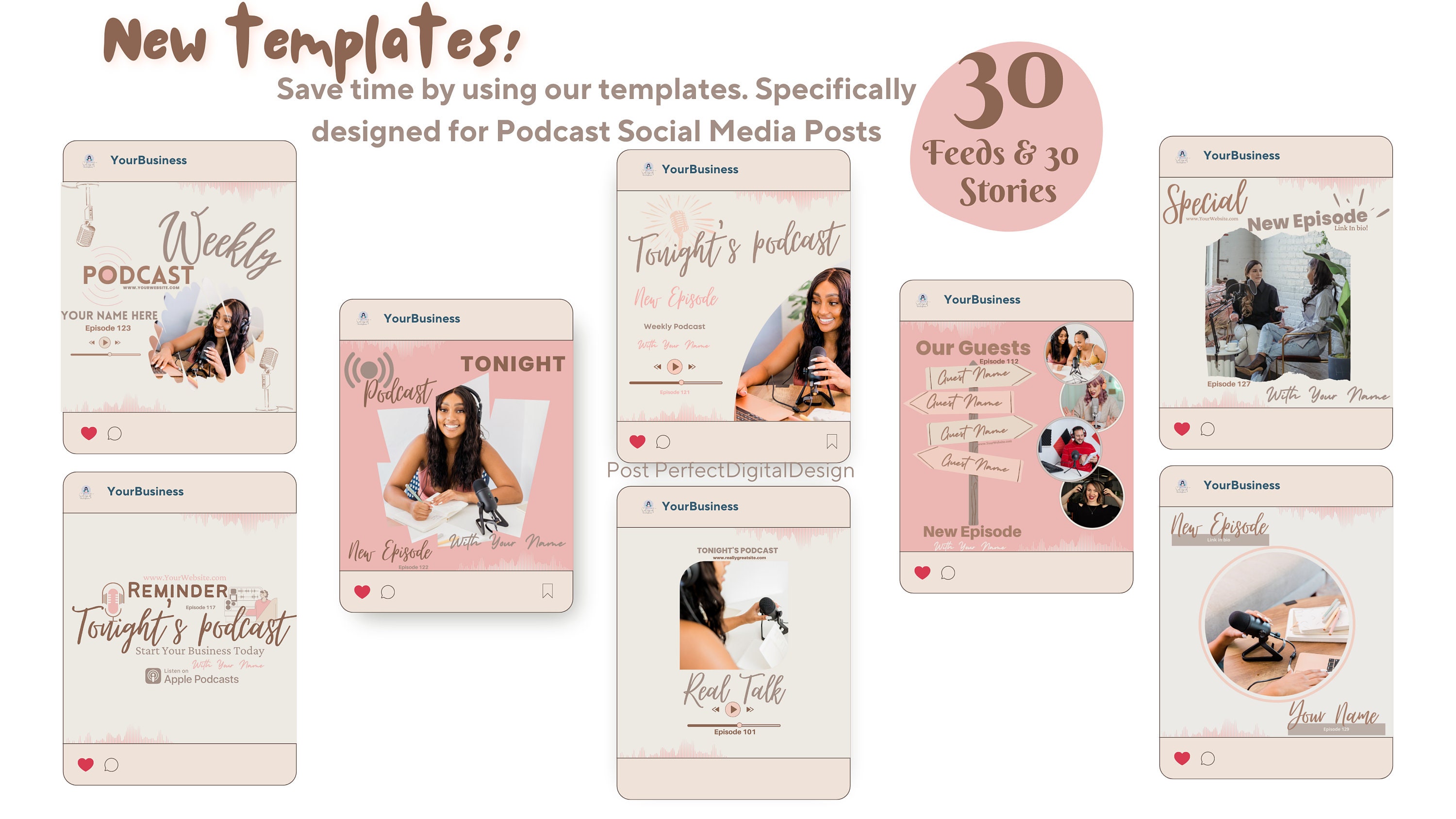 Podcast Post Templates Beige Pink Podcasting Instagram Story Post Canva ...
