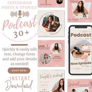 Podcast Post Templates Beige Pink Podcasting Instagram Story Post Canva ...