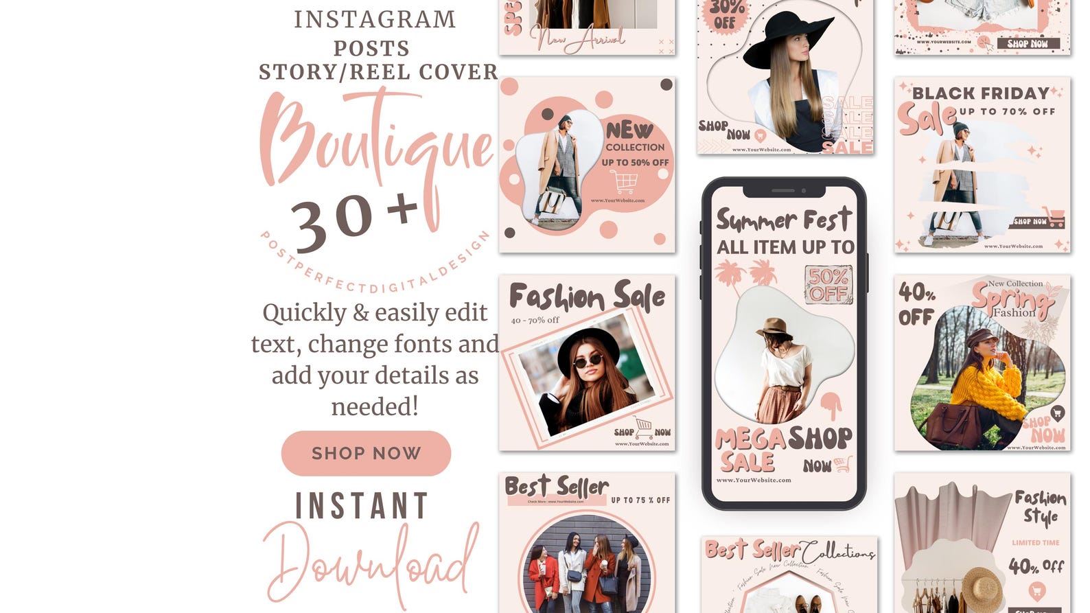 60 Modern Boutique Marketing Instagram Post Brown Pink Fashion Social ...