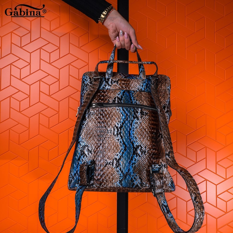 100% Natural Leather Backpack With Snake Print and Texture, Fashionable ...